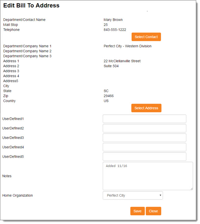 Edit Bill To Addresses